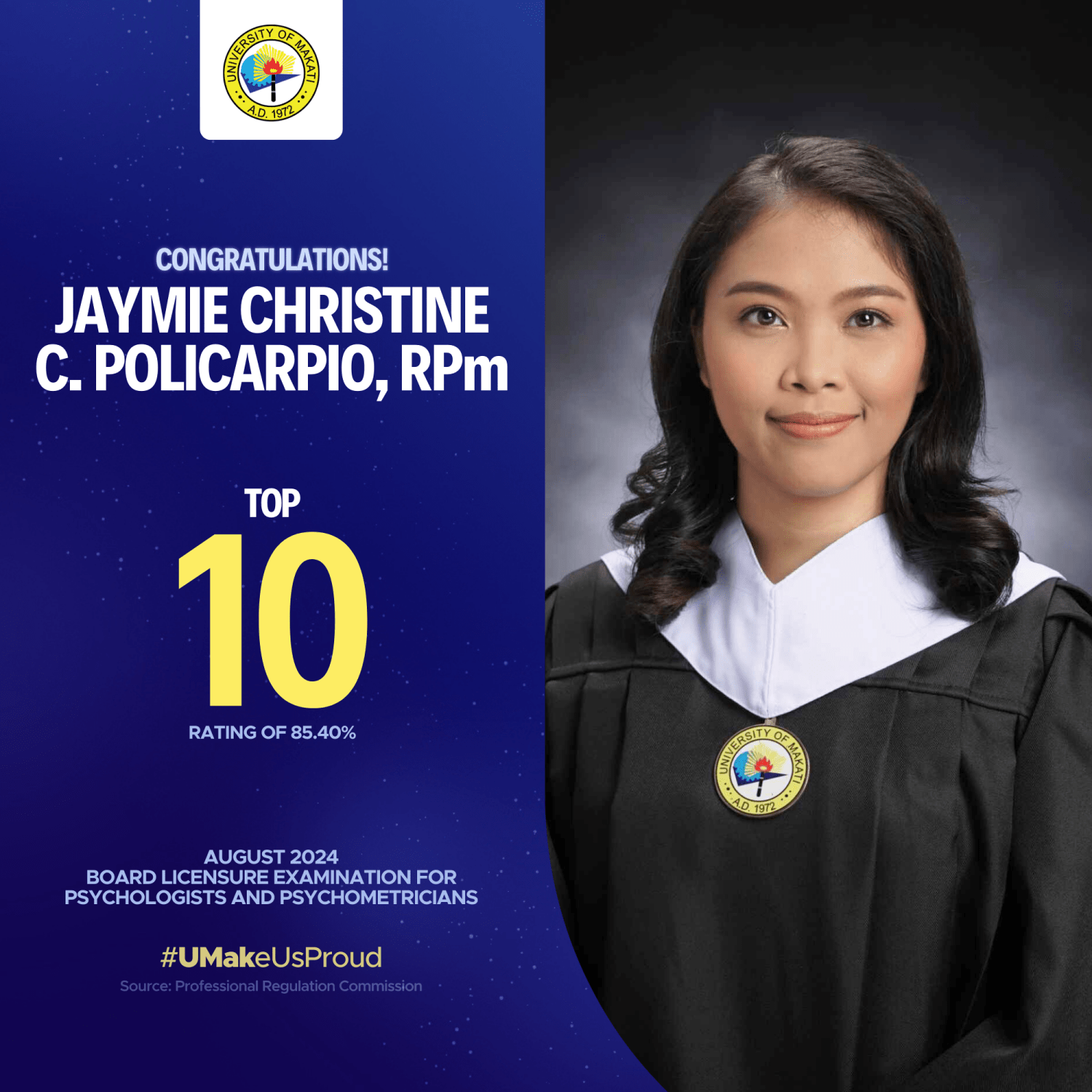 UMak Graduate Ranks 10th in the August 2024 BLEPP