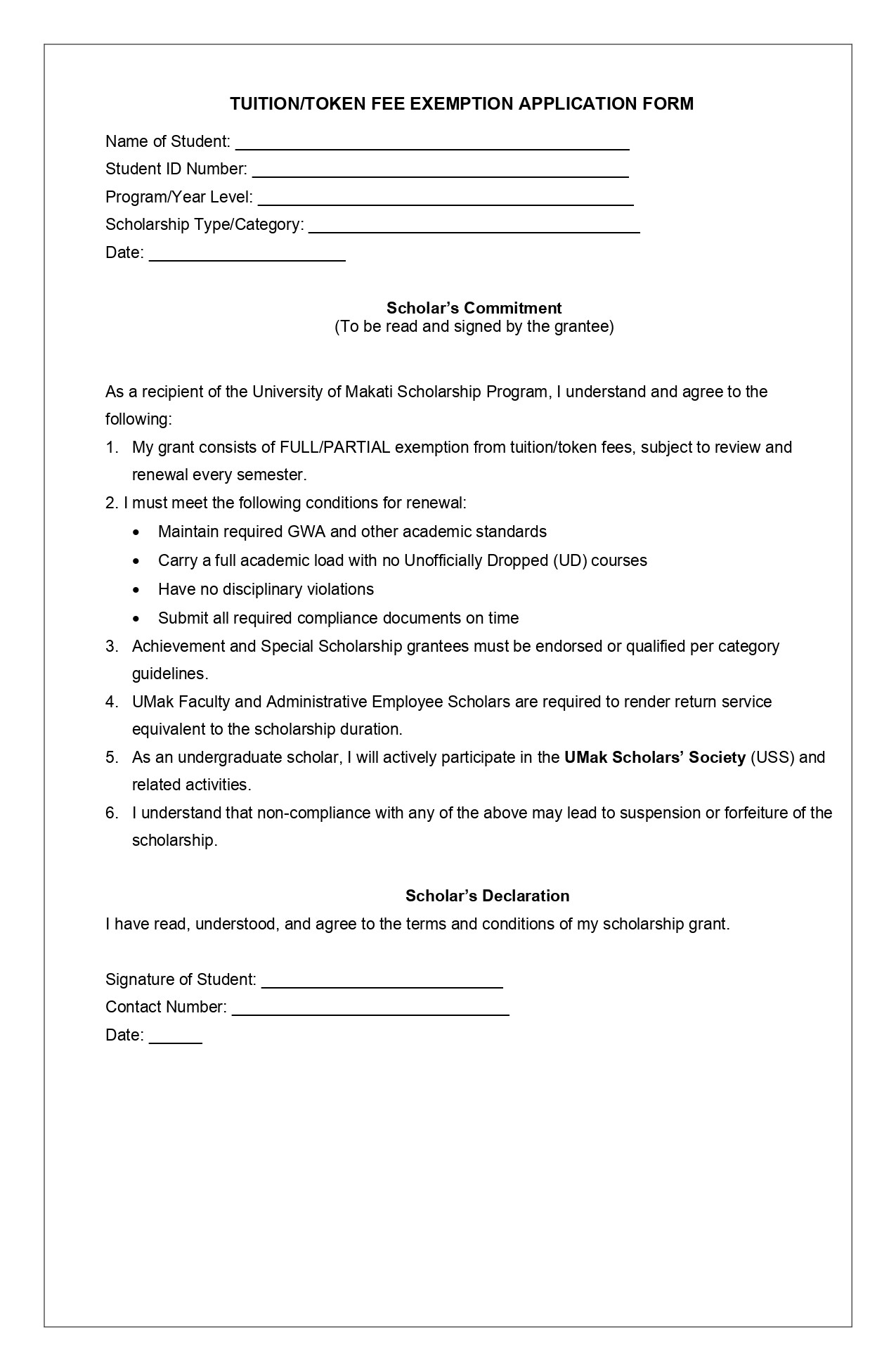 Scholarship Program Guidelines - University of Makati - PH